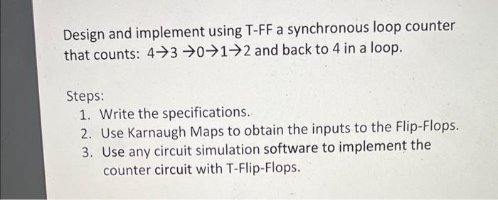 Solved Design and implement using T−FF a synchronous loop | Chegg.com