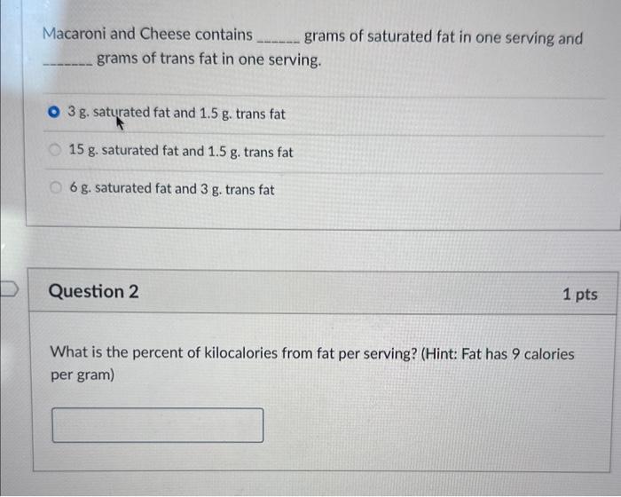 Macaroni And Cheese Label Nutrition Facts - Serving | Chegg.com