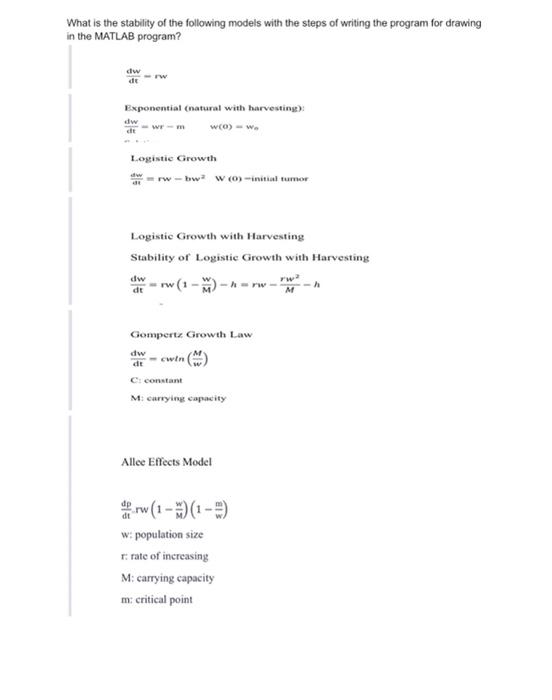Solved What is the stability of the following models with | Chegg.com