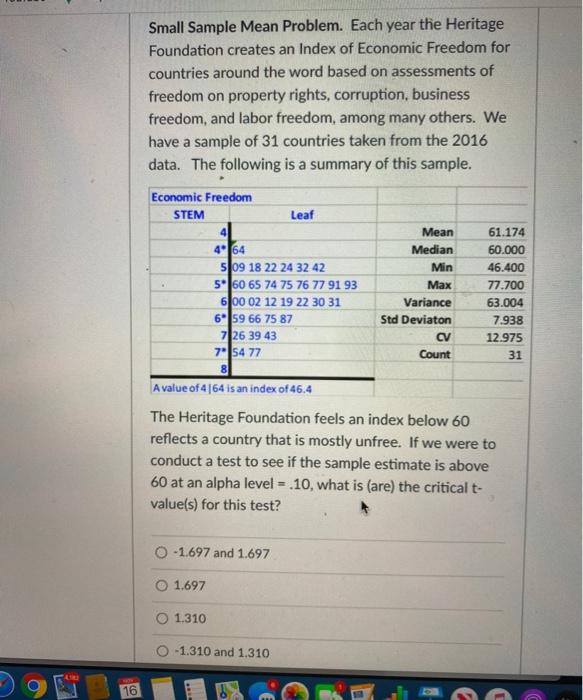 Solved Small Sample Mean Problem. Each year the Heritage | Chegg.com