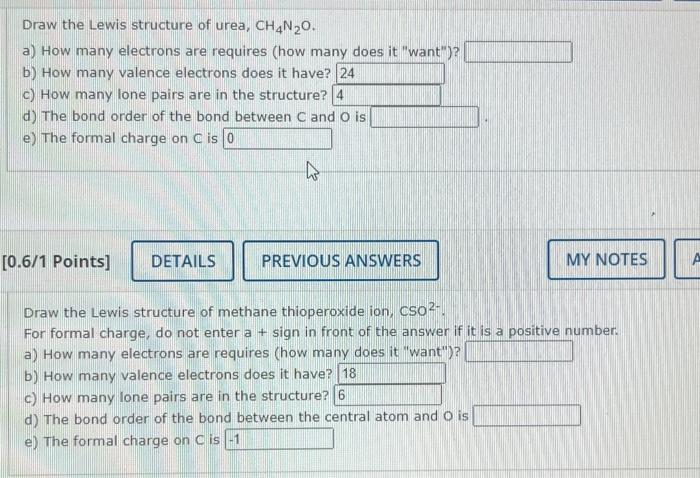Solved Draw the Lewis structure of urea, CH4 N2O. a) How | Chegg.com