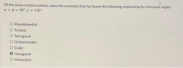 Solved Of the seven crystal systems, name the system(s) that | Chegg.com