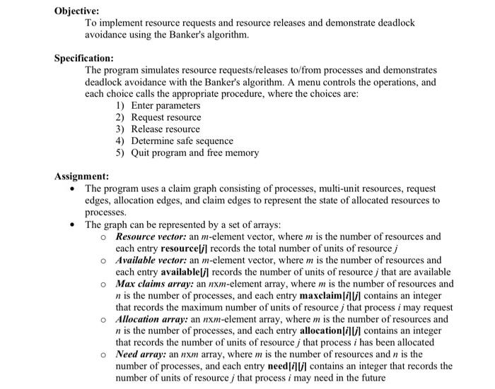 Solved Objective: To implement resource requests and | Chegg.com