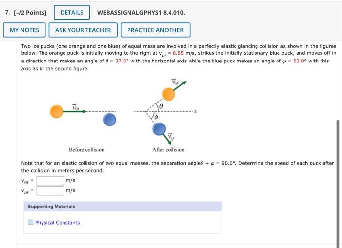 Solved Two ice pucks (one orange and one blue) of equal mass | Chegg.com