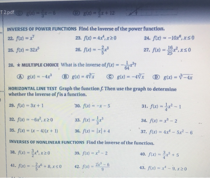 Solved ET 2.pdf 20-03- 6 0 86) = x + 12 A INVERSES OF POWER | Chegg.com