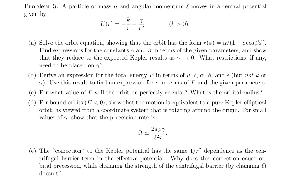 Solved Problem 3: A particle of mass μ ﻿and angular momentum | Chegg.com