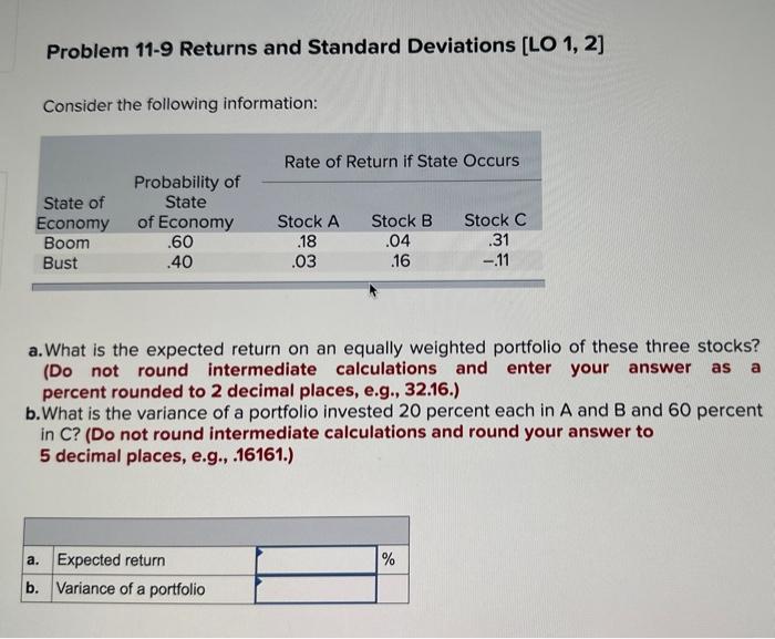 Solved Problem 11-9 Returns and Standard Deviations [LO 1, | Chegg.com