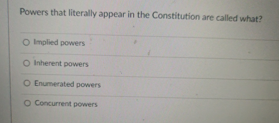 Solved Powers that literally appear in the Constitution are | Chegg.com