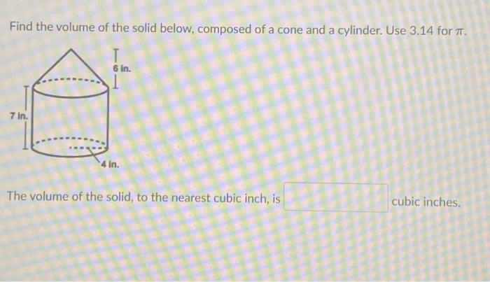 Solved Find the volume of the solid to the nearest cubi inch | Chegg.com