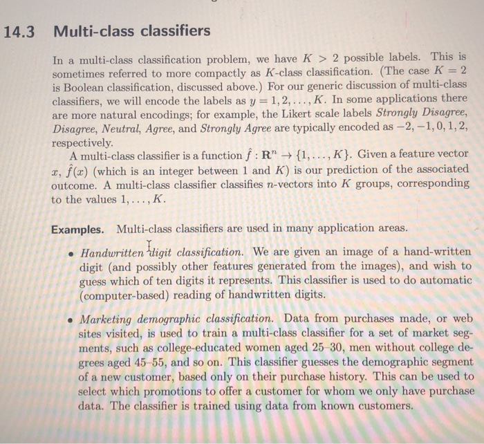 14.4 Multi-class classifier via matrix least squares. | Chegg.com
