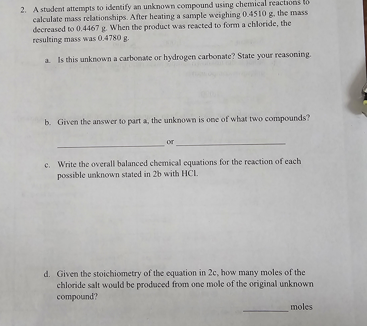 Solved A student attempts to identify an unknown compound | Chegg.com