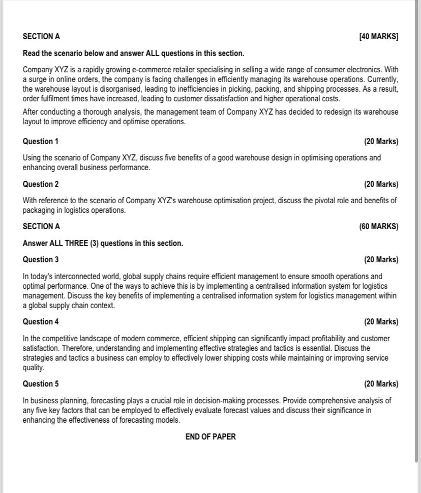 Solved SECTION A[40 ﻿MARKS]Read the scenario below and | Chegg.com