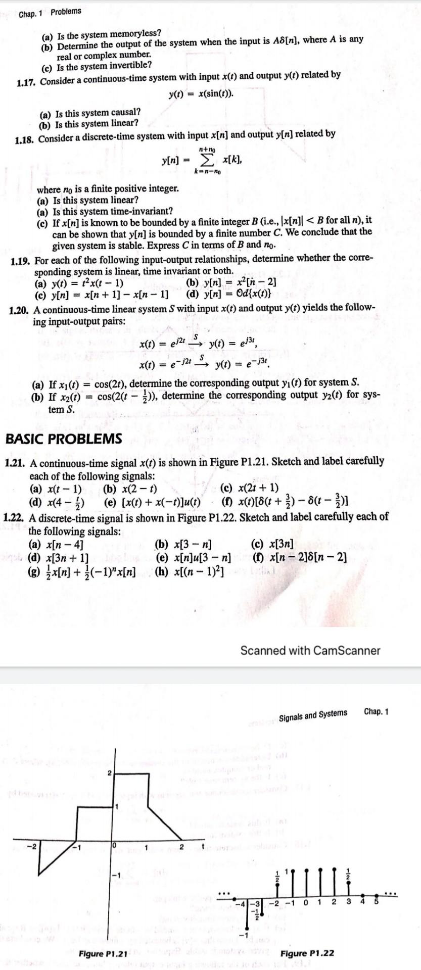 Solved Chap 1 Problems A Is The System Memoryless B 7919