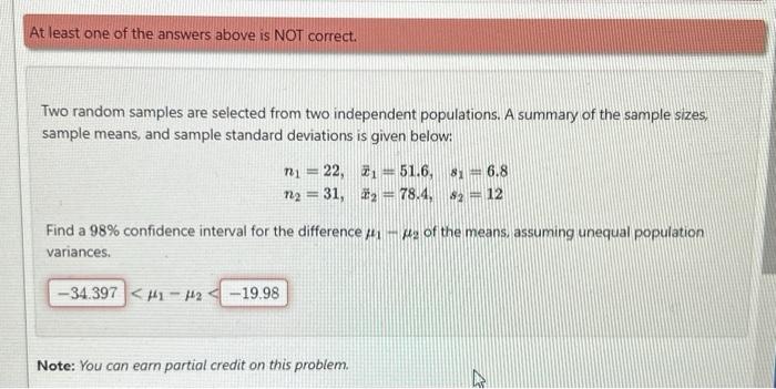 Solved At least one of the answers above is NOT correct. Two | Chegg.com