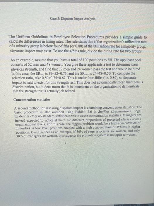 Solved Case 3: Disparate Impact Analysis CASE FIVE: | Chegg.com