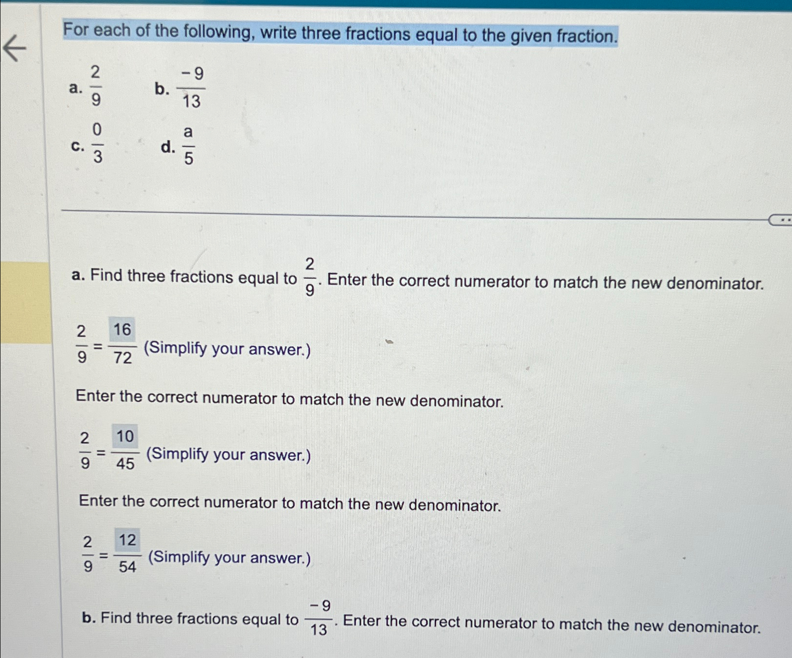Solved For each of the following, write three fractions | Chegg.com