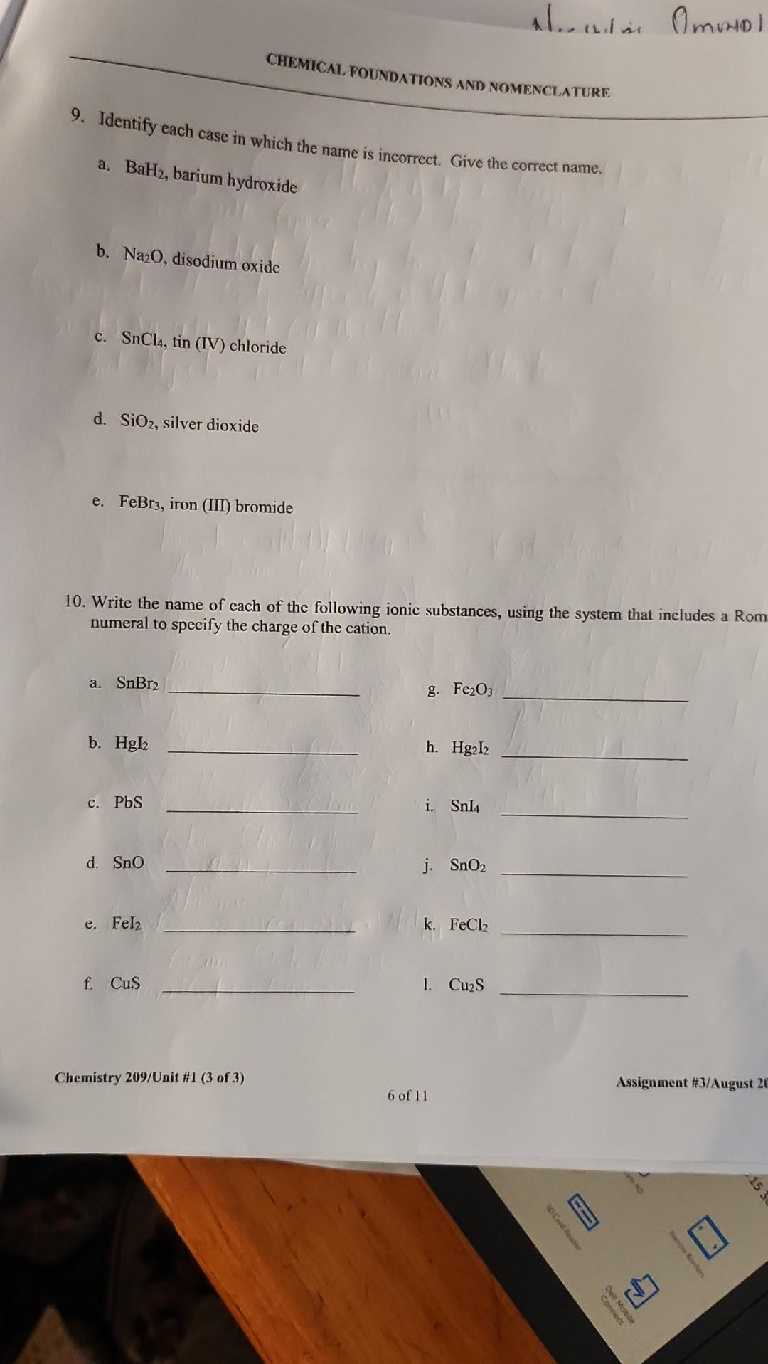 write the name of each of the following ionic | Chegg.com
