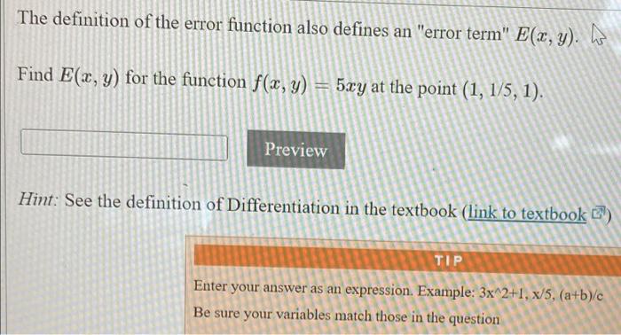 Solved The definition of the error function also defines an | Chegg.com
