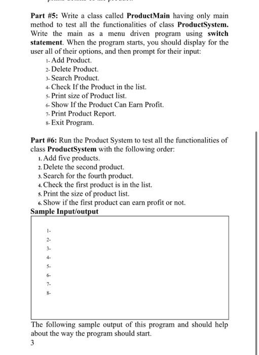 Solved Part #5: Write a class called ProductMain having only | Chegg.com