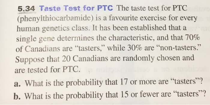 Solved 5.34 Taste Test for PTC The taste test for PTC | Chegg.com