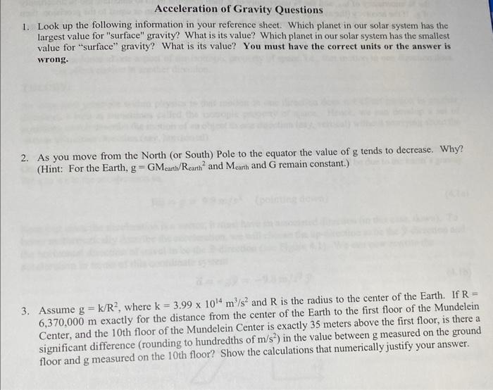 Solved Acceleration of Gravity Questions 1. Look up the | Chegg.com