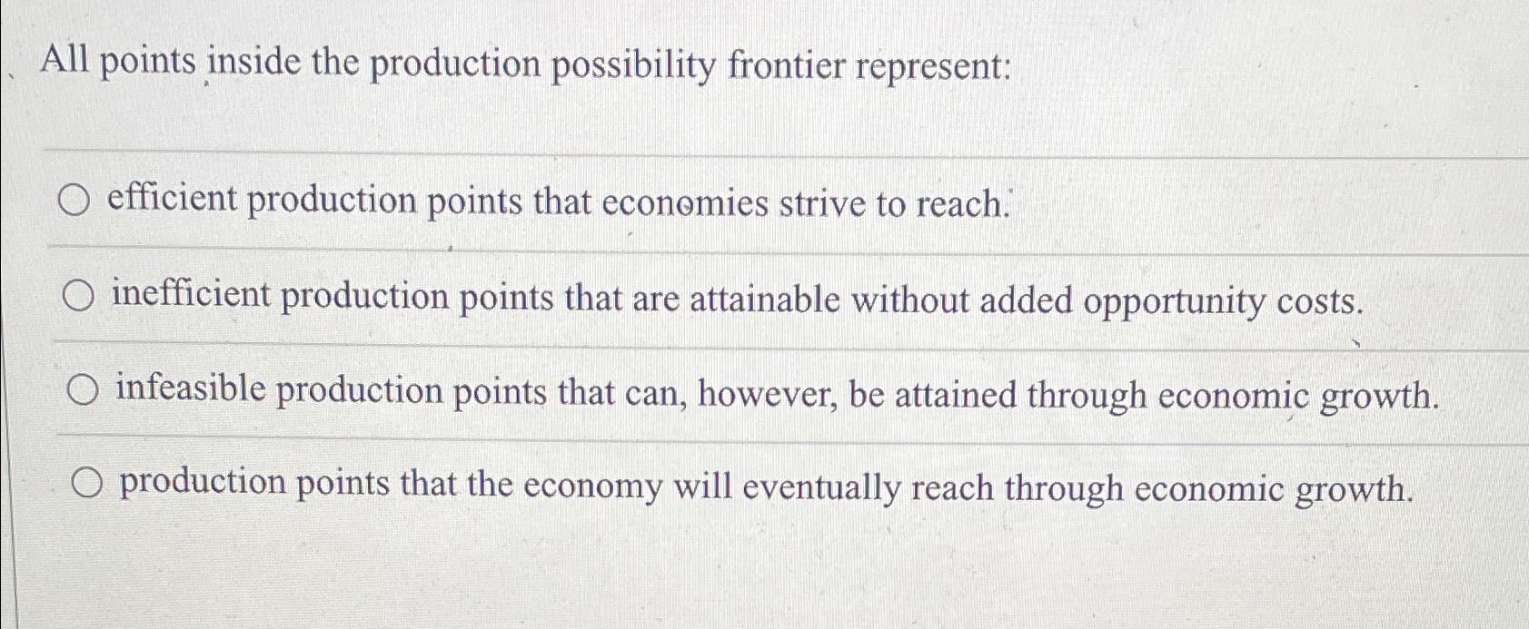 Solved All points inside the production possibility frontier | Chegg.com