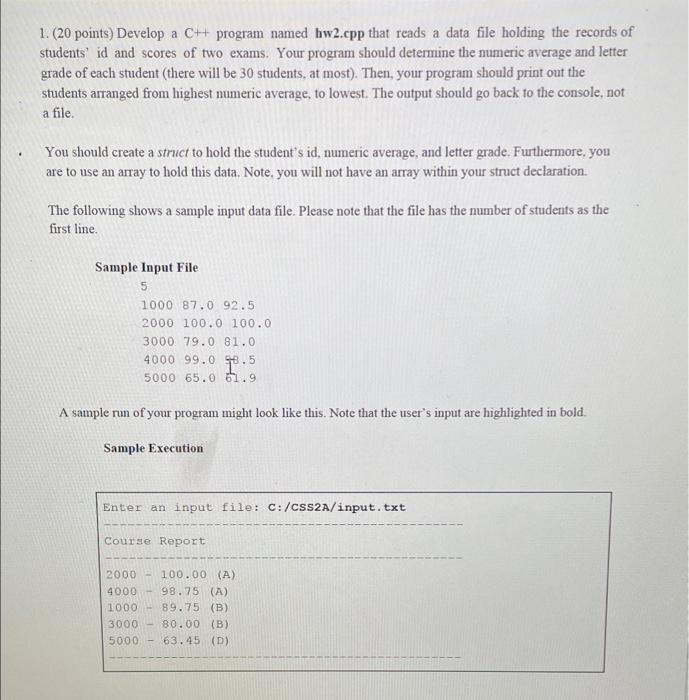 Solved 1. (20 points) Develop a CH program named hw2.cpp | Chegg.com