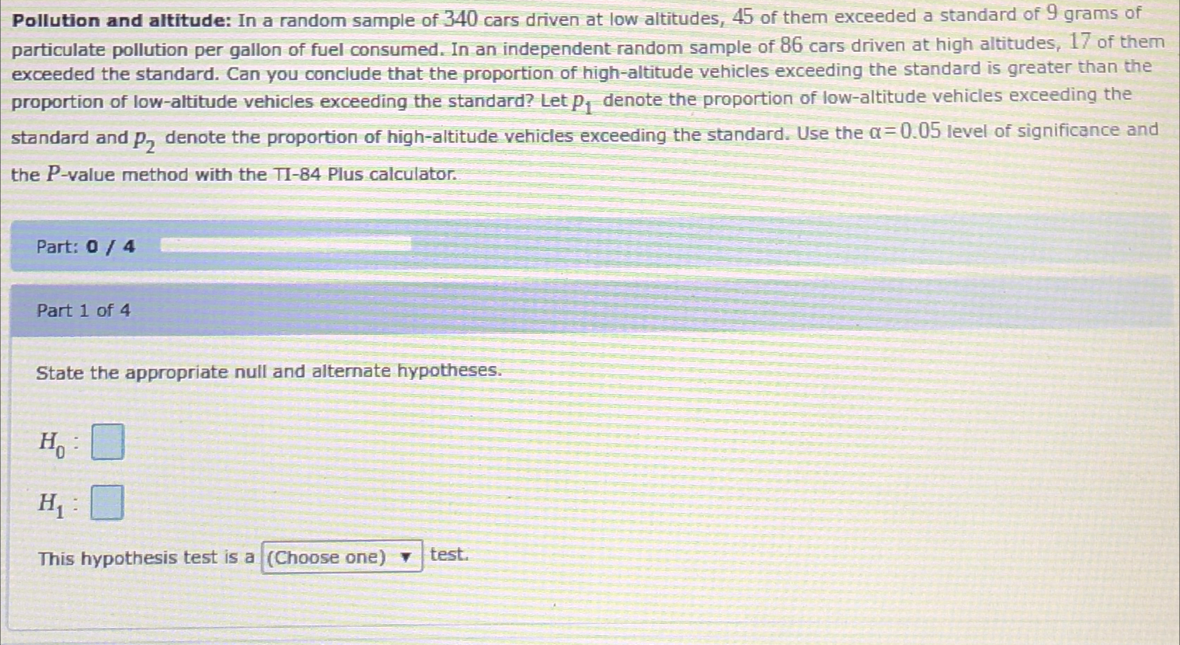 Solved Pollution and altitude: In a random sample of 340 | Chegg.com
