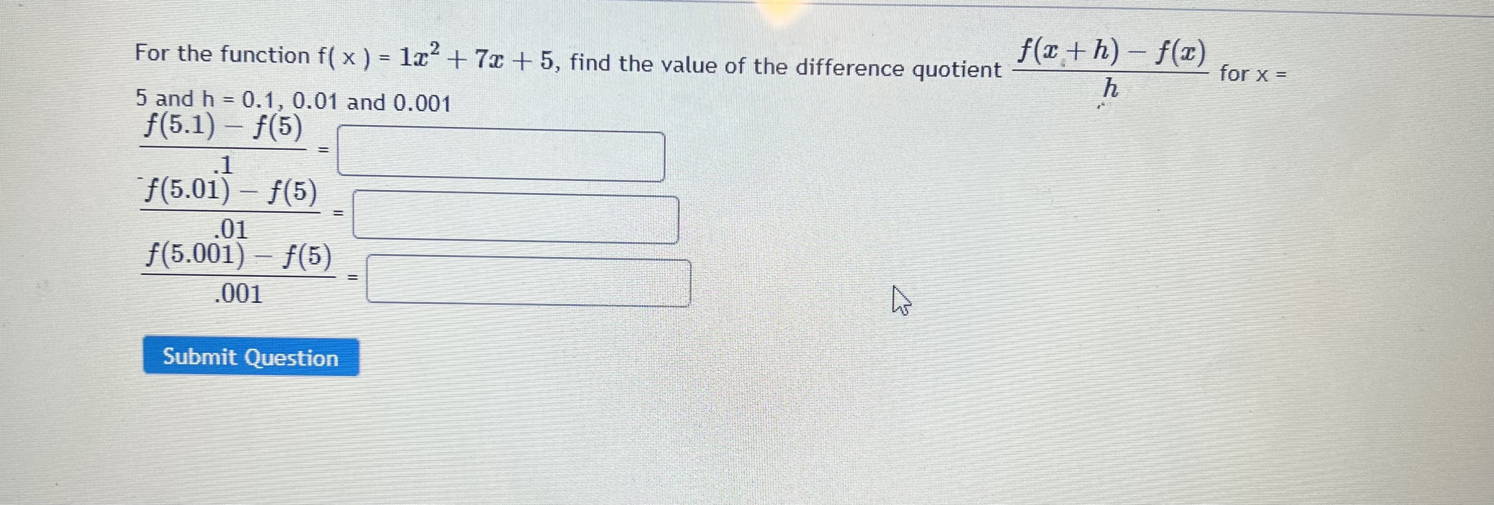 Solved For the function f(x)=1x2+7x+5, ﻿find the value of | Chegg.com