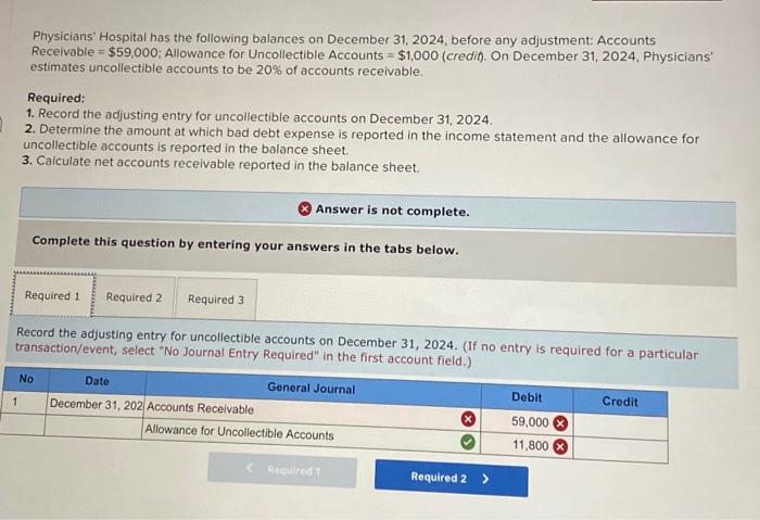 Solved Physicians' Hospital has the following balances on | Chegg.com