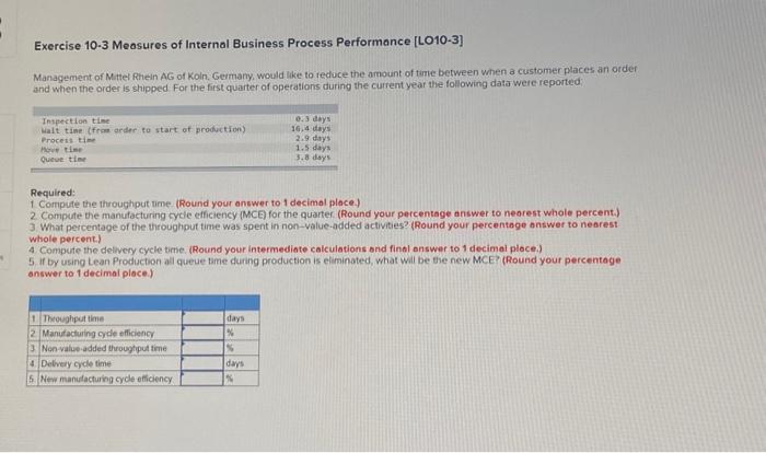 Solved Exercise 10-3 Measures of Internal Business Process | Chegg.com