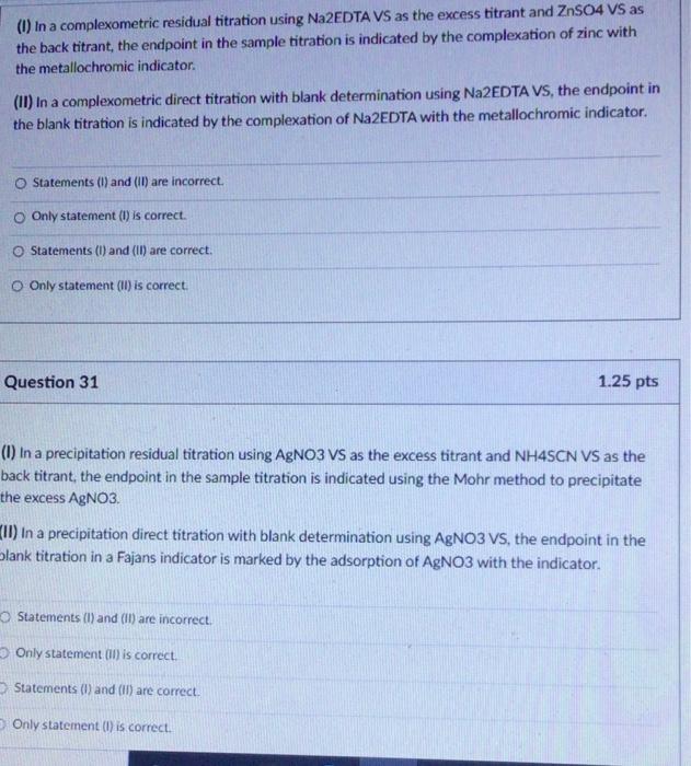 Solved (1) In a complexometric residual titration using | Chegg.com