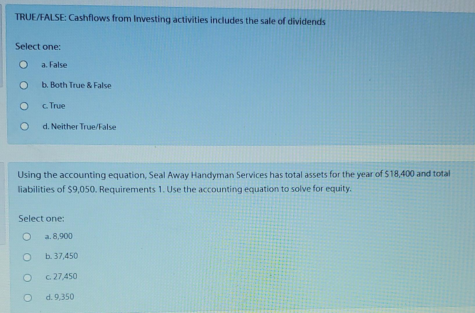 Solved The balance sheet reports the Select one: a. | Chegg.com