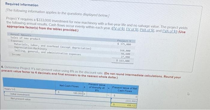 Solved Determine Project Y's net present value using 8% as | Chegg.com
