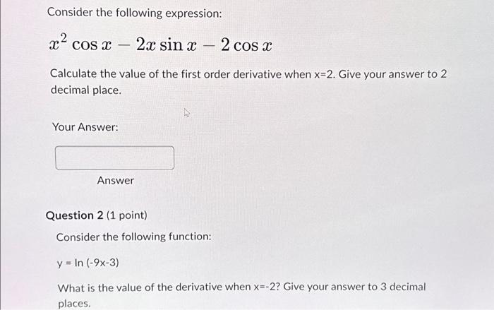Solved Consider the following expression: x² cos x 2 - Your | Chegg.com