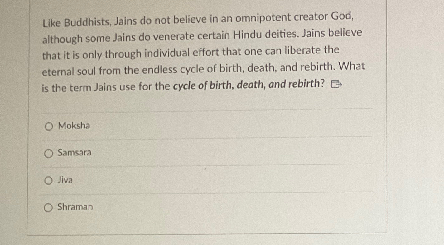 Like Buddhists, Jains do not believe in an omnipotent | Chegg.com