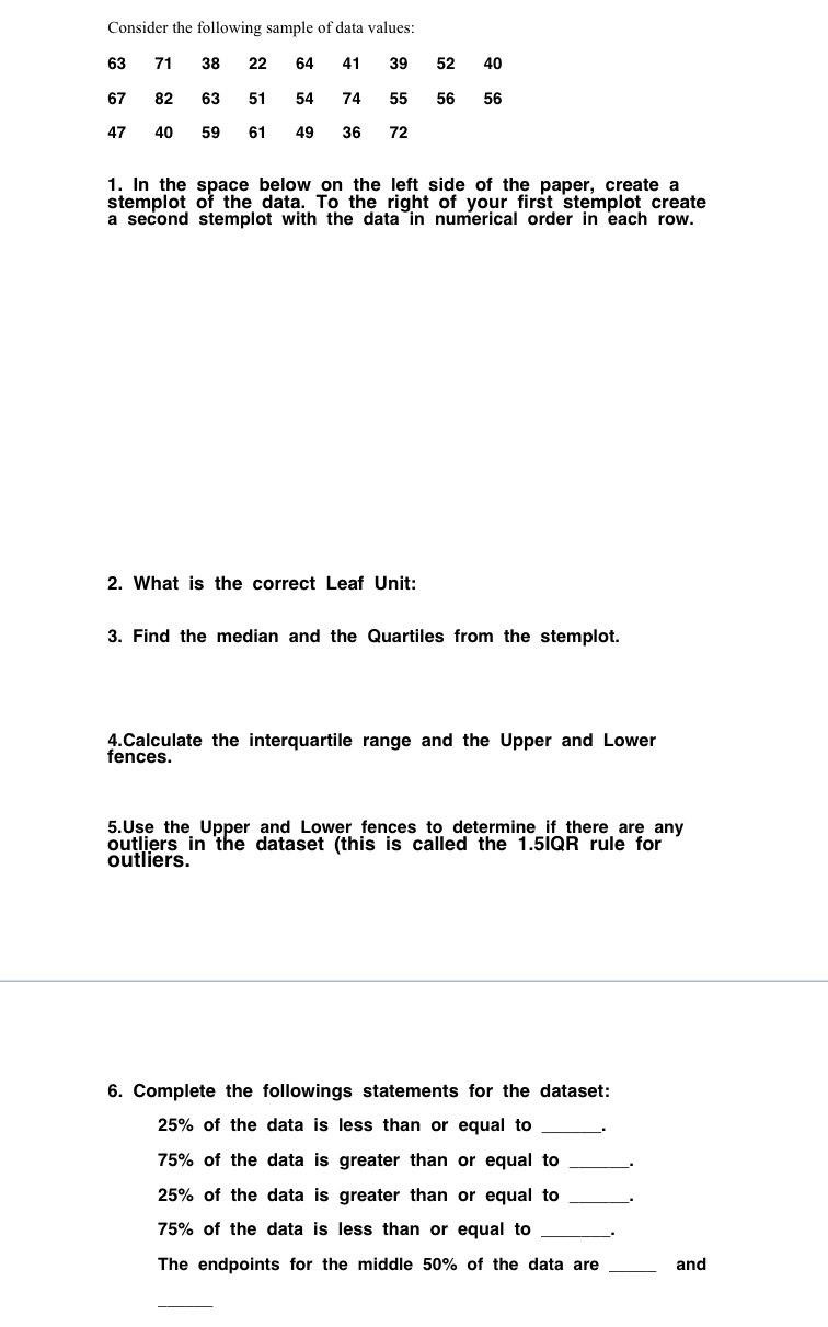 Solved Create A Stem Plot From The Data And Answer The