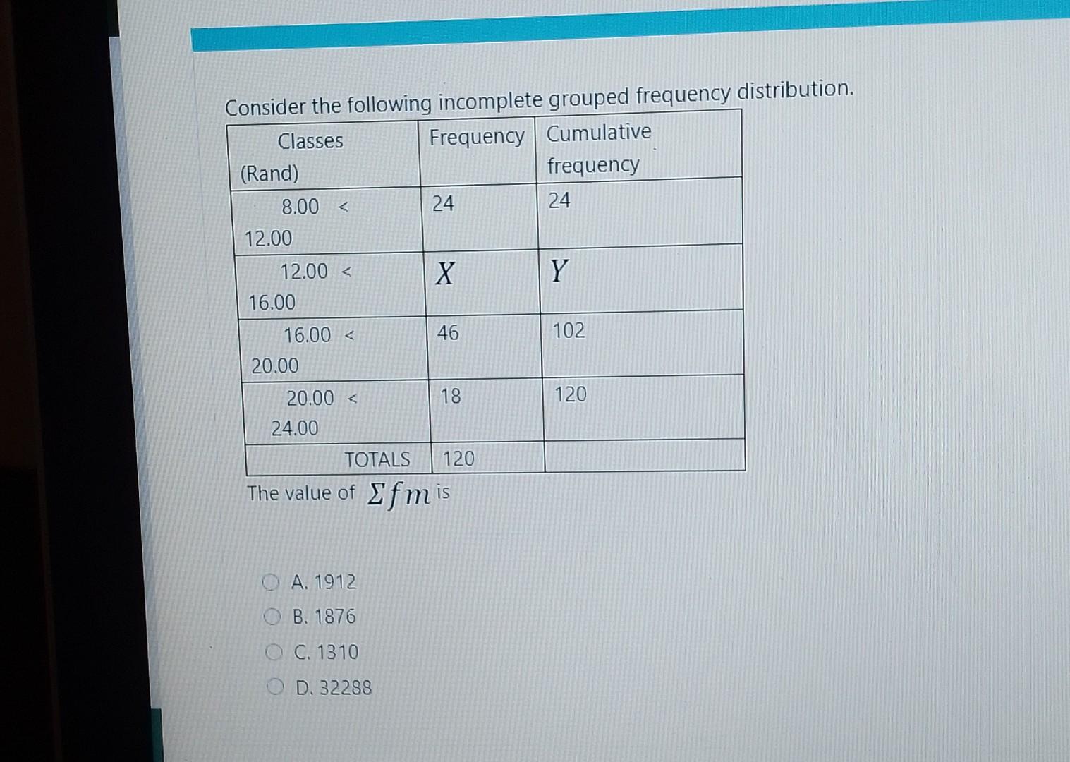 Solved Consider the following incomplete grouped frequency | Chegg.com