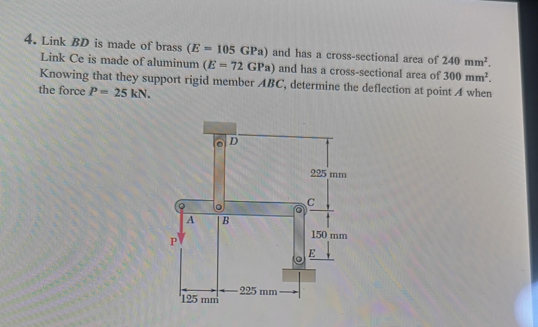 Solved 4. Link BD is made of brass (E=105GPa) and has a | Chegg.com