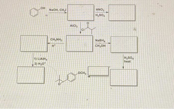 Solved OH NaOH, CHE! HNO, H2SO4 AICI CI CH3NH2 H* NaBHA CH, | Chegg.com