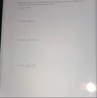 Solved Ped the derivatives of the following functions. | Chegg.com