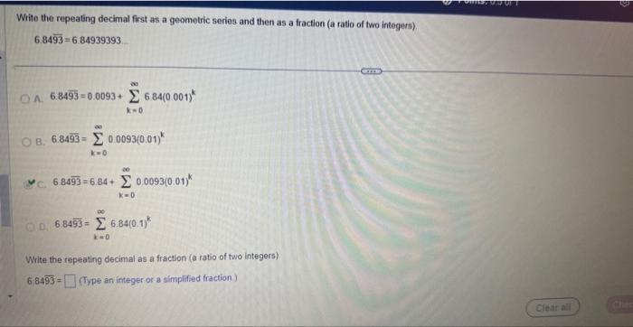Solved Write the repeating decimal first as a geometric | Chegg.com