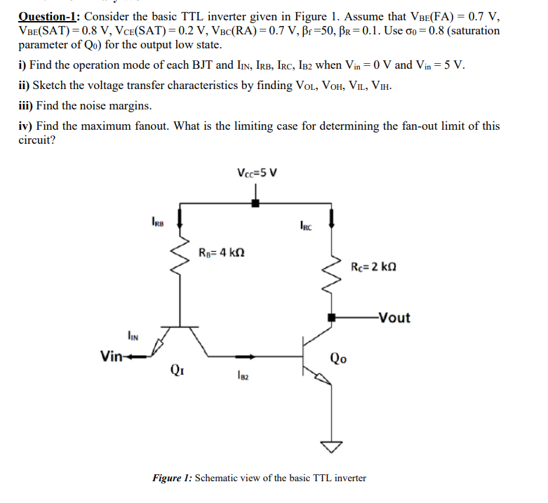 Solved Question-1: Consider the basic TTL inverter given in | Chegg.com