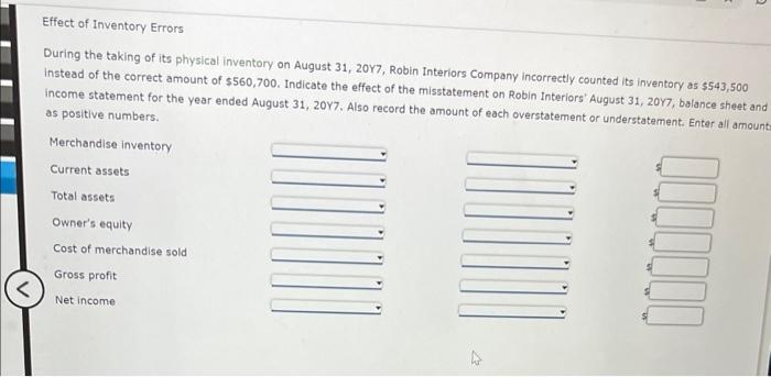 Solved Effect of Inventory Errors During the taking of its | Chegg.com