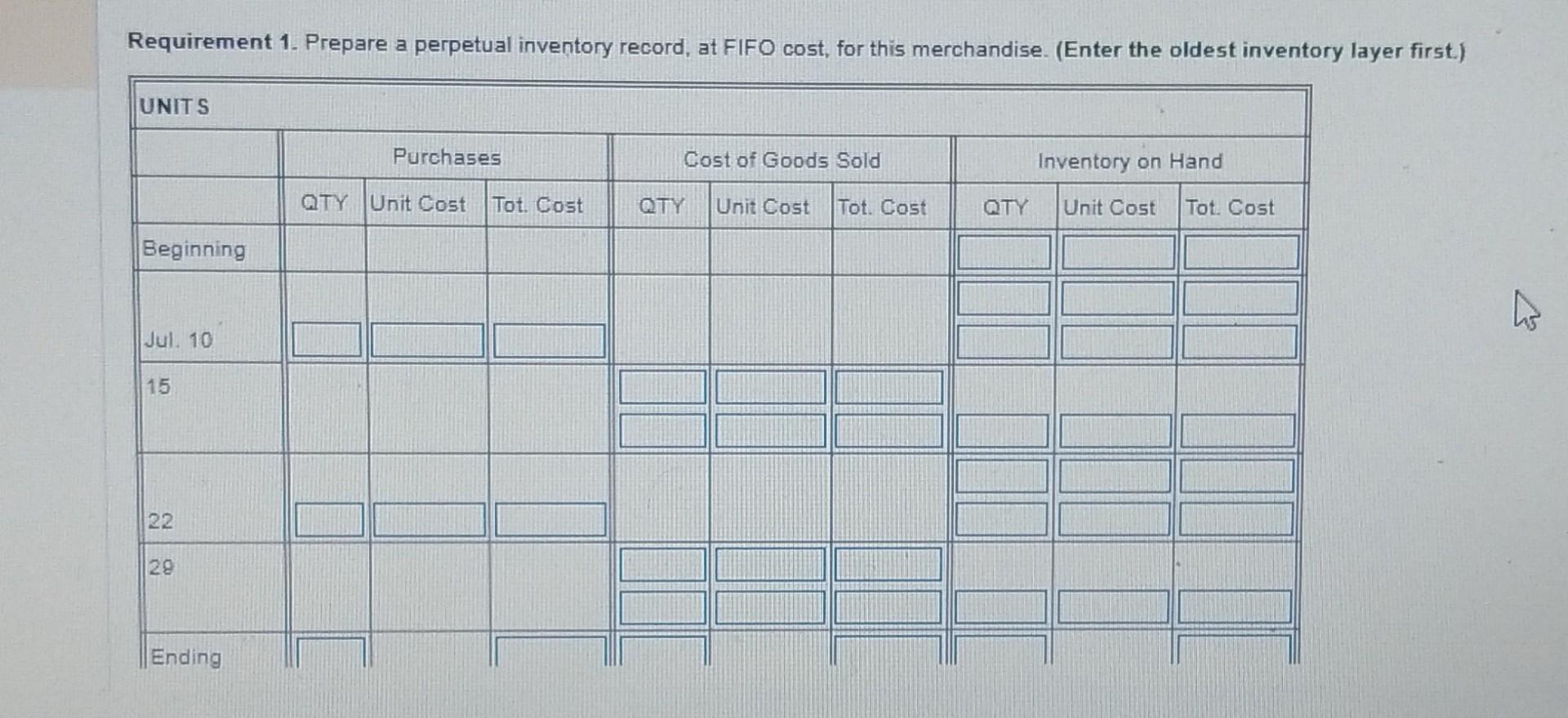 Solved Part 1 of 9 Required 1. Prepare a perpetual inventory | Chegg.com