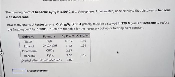 Solved The freezing point of benzene CHg is 5.50°C at 1 | Chegg.com