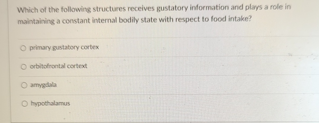 Solved Which of the following structures receives gustatory | Chegg.com