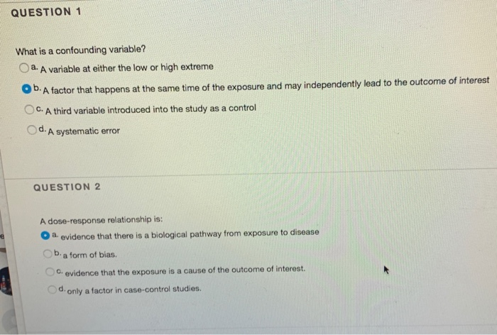 Solved QUESTION 1 What is a confounding variable? a. A | Chegg.com