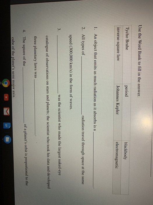 Solved Use the Word Bank to fill in the answer. Tycho Brahe | Chegg.com