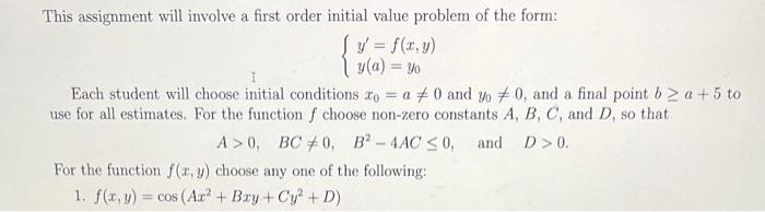 Solved This assignment will involve a first order initial | Chegg.com